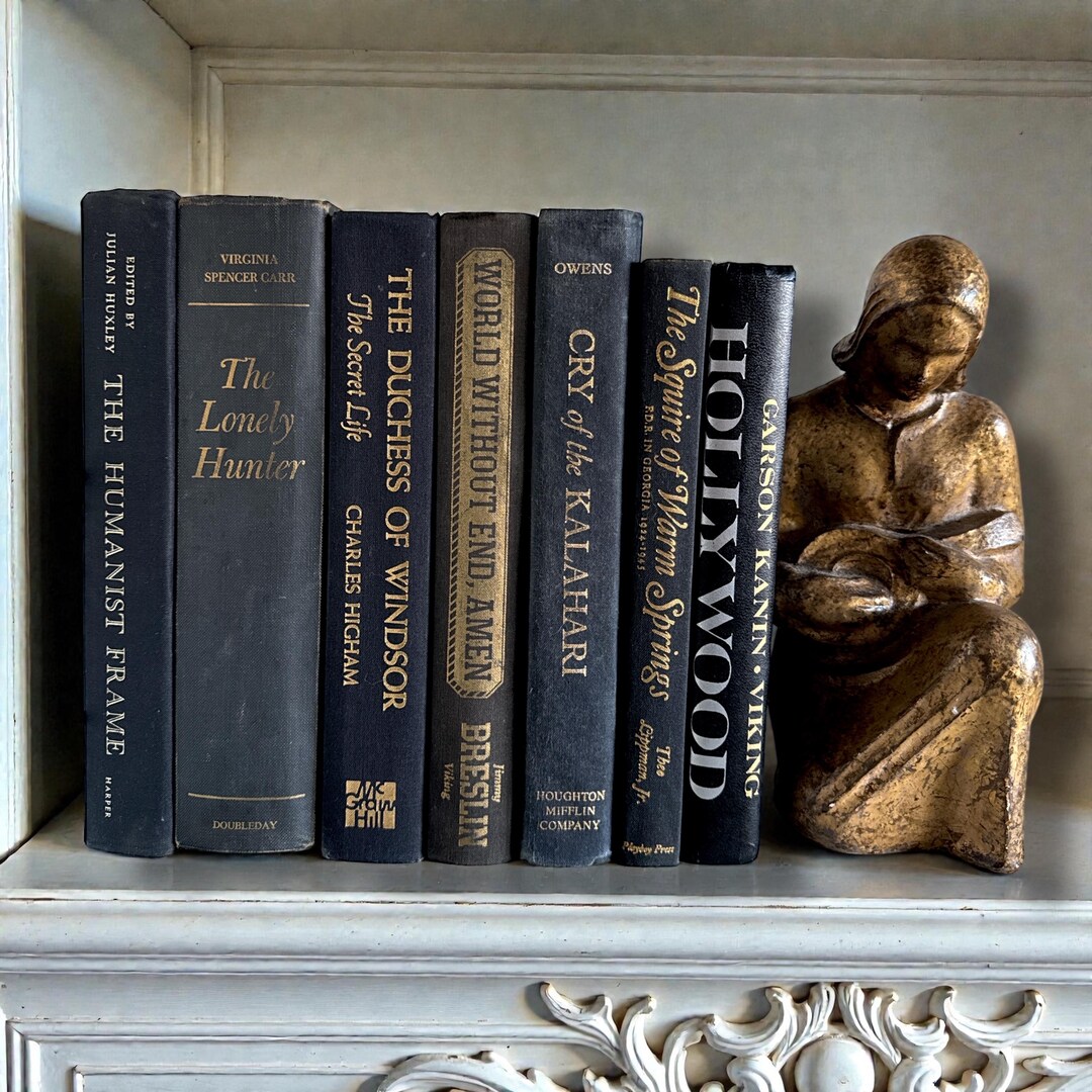 Vintage Black & Gold Book Set of 7, Shabby Decorative Collection - Etsy