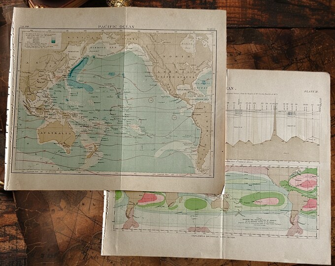 Antique 1891 Original Pacific Ocean Map Book Plates Art, Antique Real ...