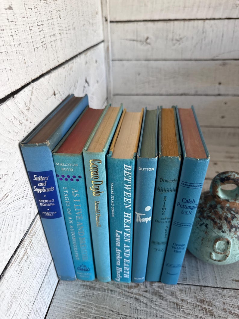Vintage Vibrant Blue Book Stack: Coastal Shelf or Table Decor - Etsy
