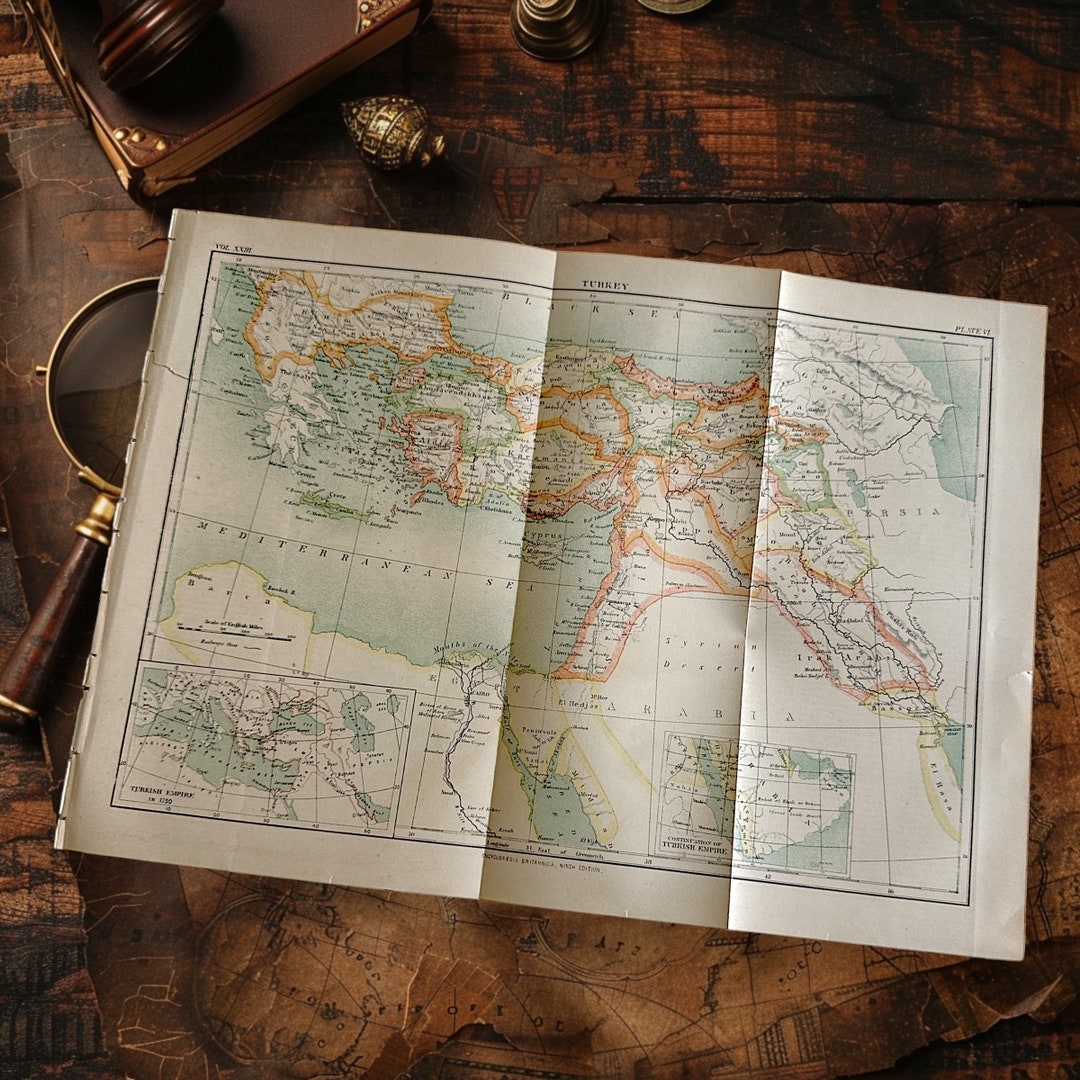 Antique 1891 Real Turkey Map Book Plate Art, Antique Original Turkey ...