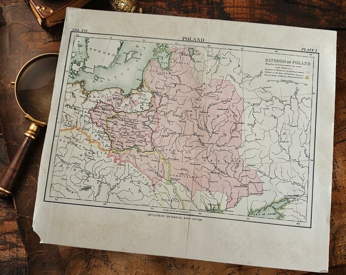 Antique 1891 Real Poland Map, Original Poland Map Book Plate Art ...