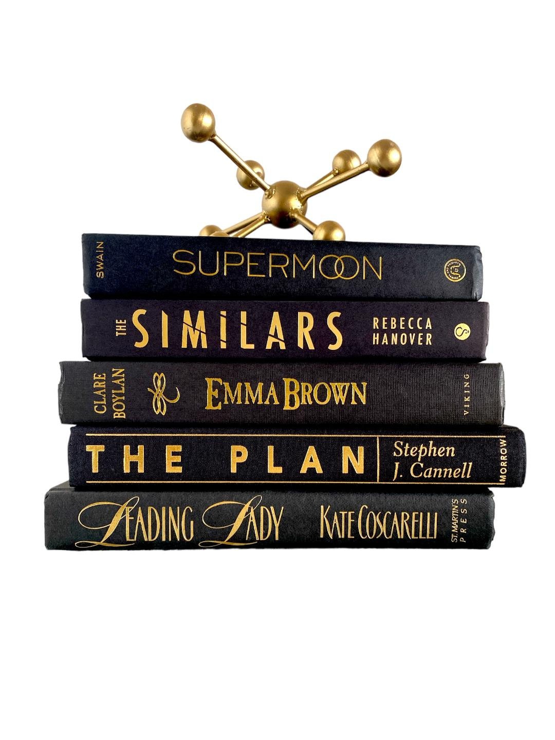 Black Books Stack, Modern REAL Black and Gold Books for Interior ...