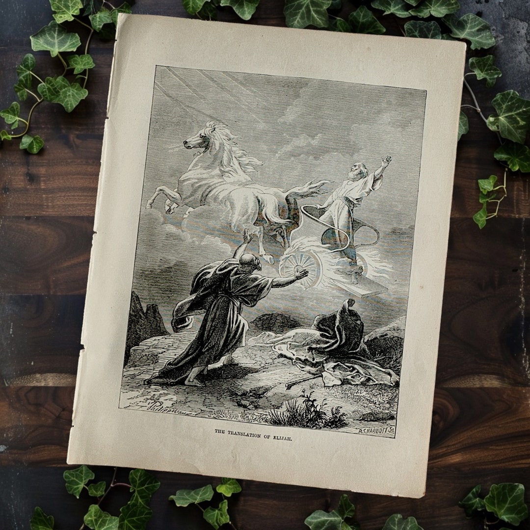 Antique 1877 Bible Engraving of the Translation of Elijah, Original ...