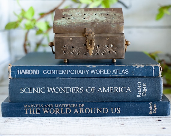 Vintage Dark Blue Coffee Table Books Large Book Stack in - Etsy