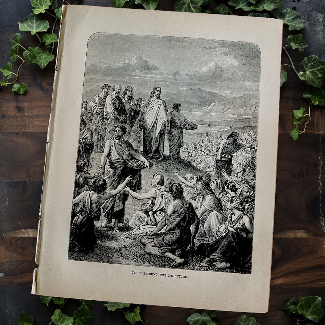 Antique 1877 Bible Engraving Art of Jesus Feeding the Multitude ...