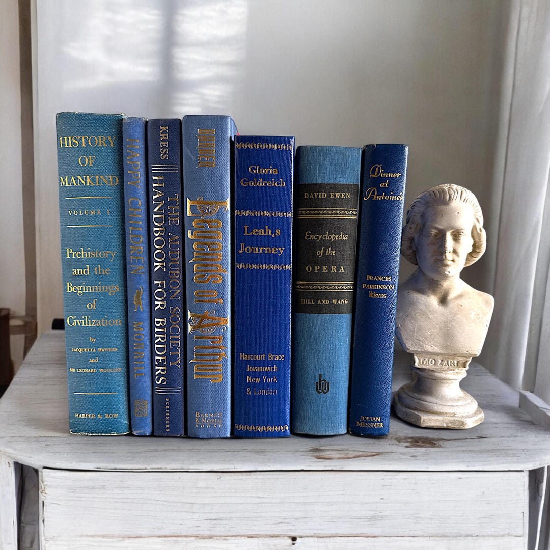 Vintage Blue & Gold Book Set: Decorative Bookshelf Decor, Set of 7 - Etsy