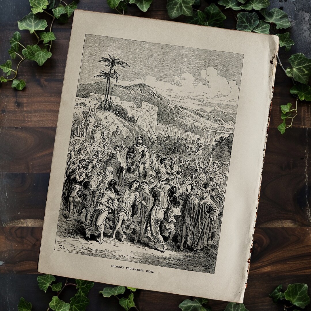 Antique 1877 Bible Engraving of Solomon Proclaimed King, Original ...