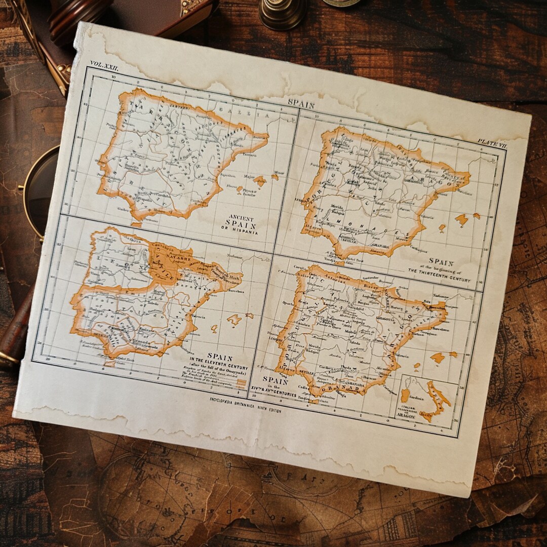 Antique 1891 Spain Map, Spanish Map Book Plate Art, Antique Spain Map ...