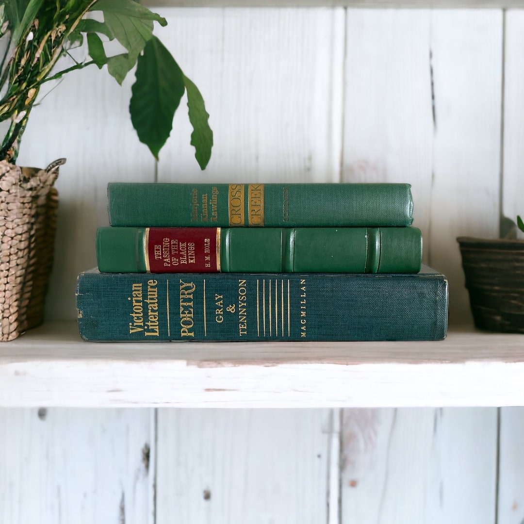 Vintage Dark Green Books Stack, Collection of 3 REAL Interior Decorator ...