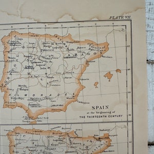 Antique 1891 Spain Map, Spanish Map Book Plate Art, Antique Spain Map ...