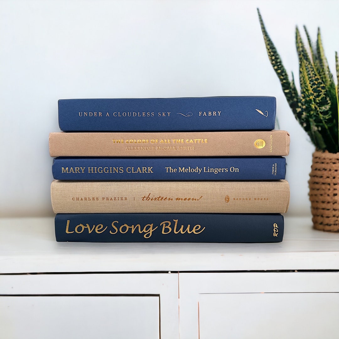 Navy Blue and Tan Books Stack, Dark Blue and Taupe Home Decor, Home ...