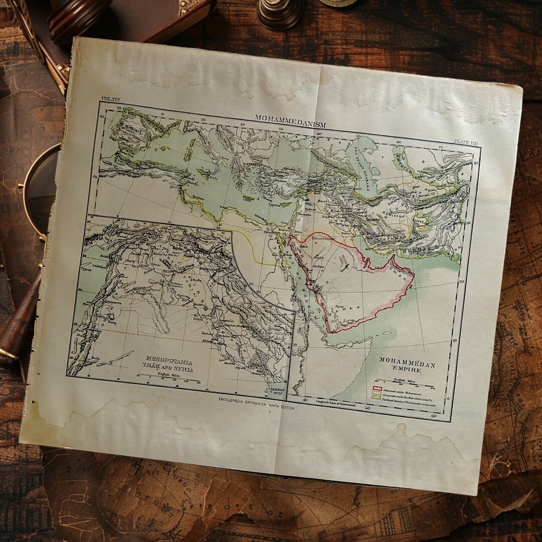 Antique 1891 Mohammedan Empire Map Book Plate Art Illustration, Antique ...