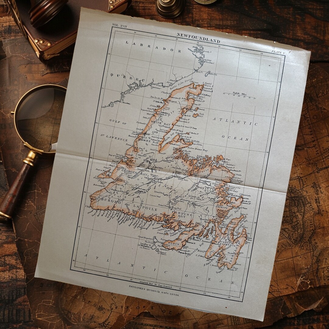 Antique 1891 Newfoundland Map Book Plate Art, Antique Newfoundland ...