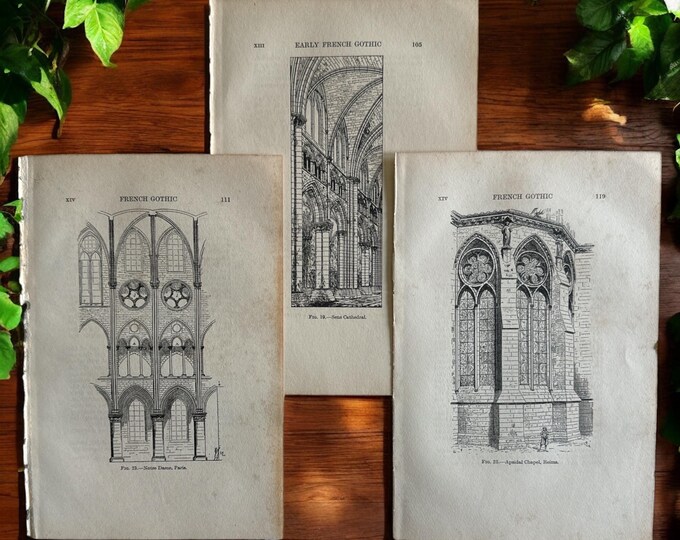 Antique 1925 Ancient Architecture Art, French Gothic Cathedral Art ...
