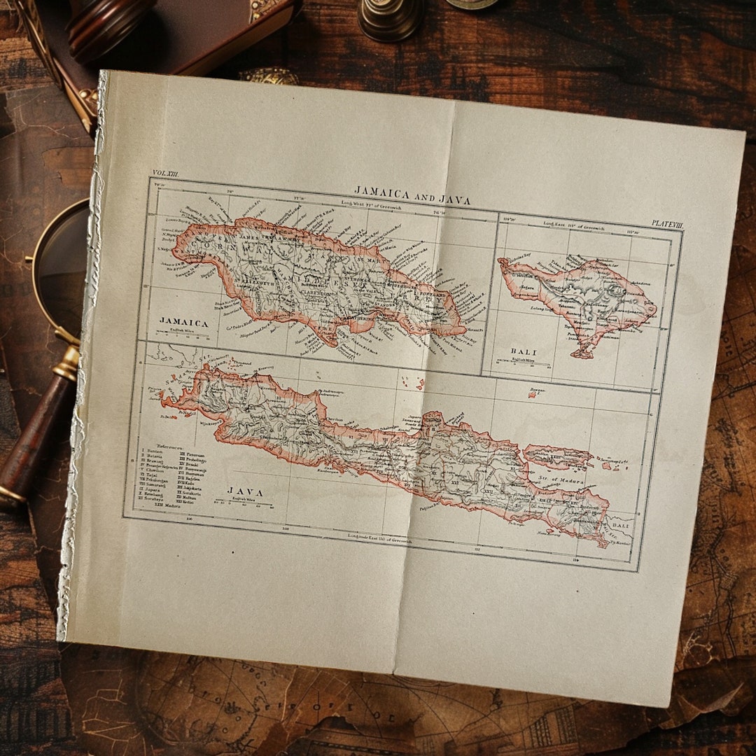 Antique 1891 Original Jamaica and Java Island Map, Old 1800s Jamaican ...