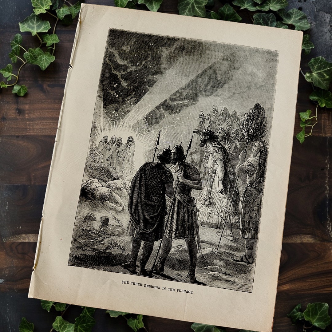 Antique Bible Engraving: Three Hebrews in the Furnace, 1877 Biblical ...