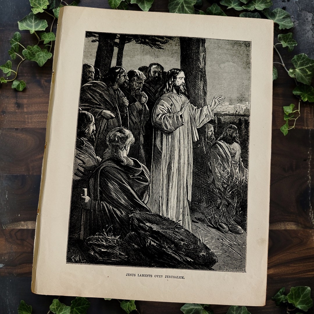 Antique 1877 Bible Engraving Art of Jesus Lamenting Over Jerusalem ...