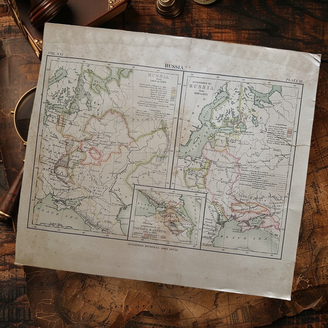 Antique 1891 Original Russia Book Plate Art, Antique Russian Map, Old ...