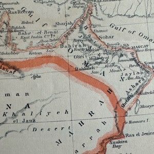 Antique 1891 Arabia Map Book Plate Art Illustration, Antique Arabian ...