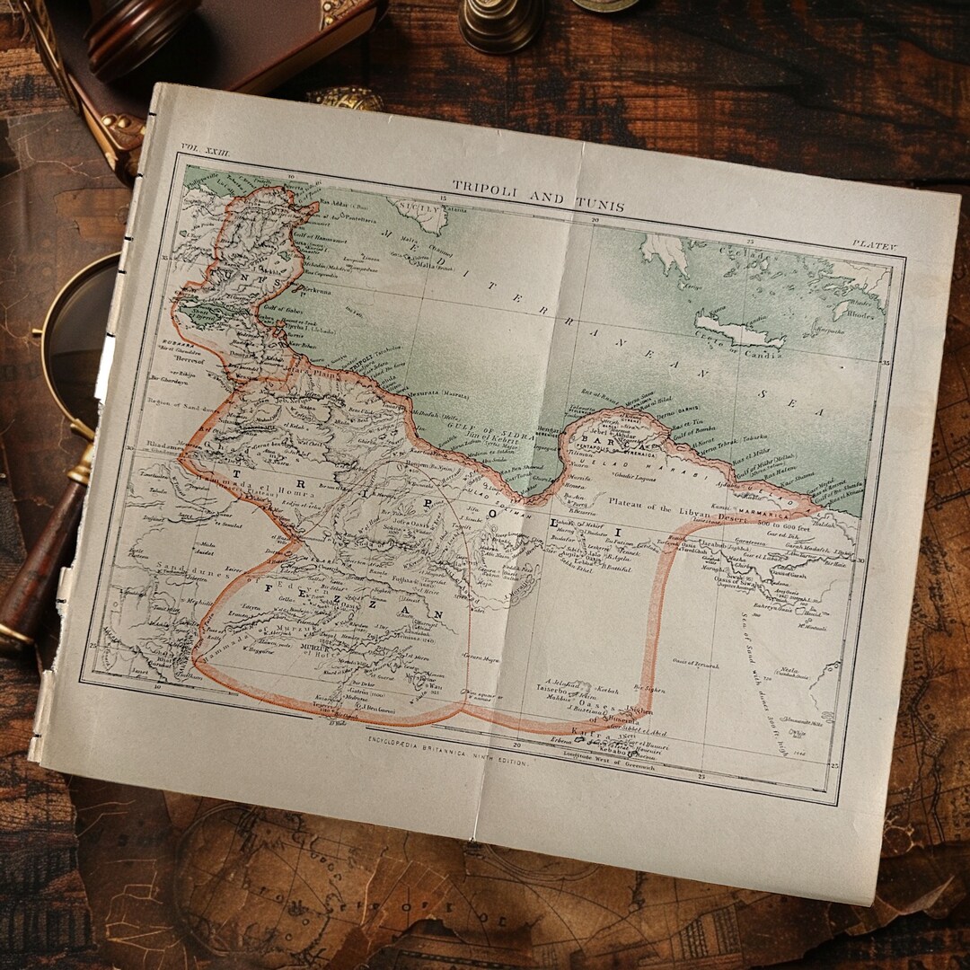 Antique 1891 Real Tripoli and Tunis Map Book Plate Art, Antique ...