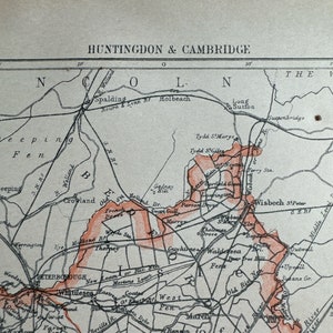 Antique 1891 Real Huntingdon England Map Book Plate Art, Antique ...