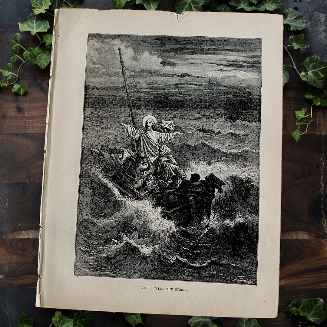 Antique 1877 Bible Engraving Art of Jesus Calming the Storm, Original ...