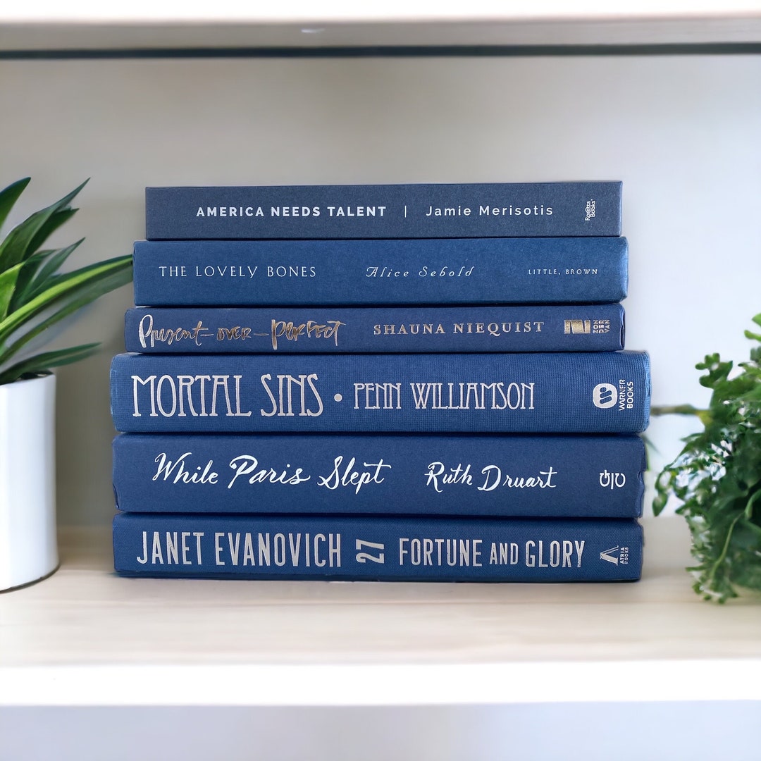 Modern Dark Blue Books Set, Navy Blue Interior Decorator Books, Dark ...