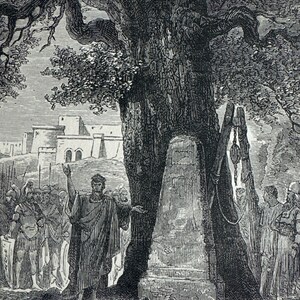 Antique 1877 Bible Engraving of the Great Stone Raised Under an Oak ...
