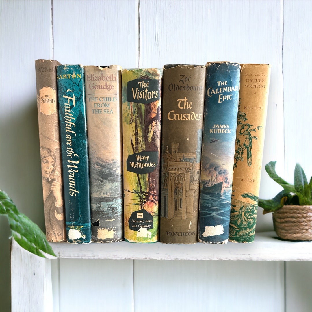 Vintage Books Set, Rustic Books With Dust Jackets, Interior Decorator ...