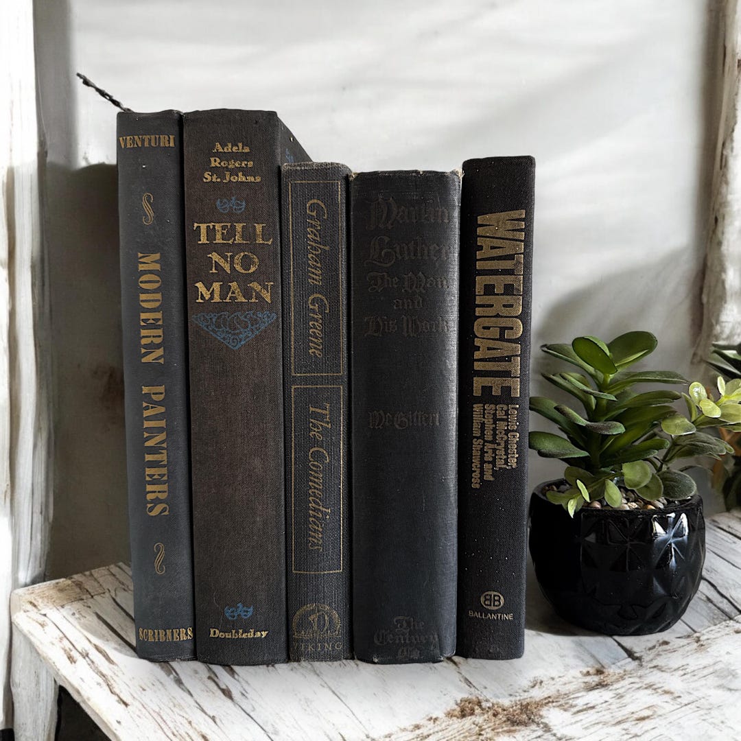 Vintage Black Books Set, Rustic Old Black Books, Shabby Farmhouse ...