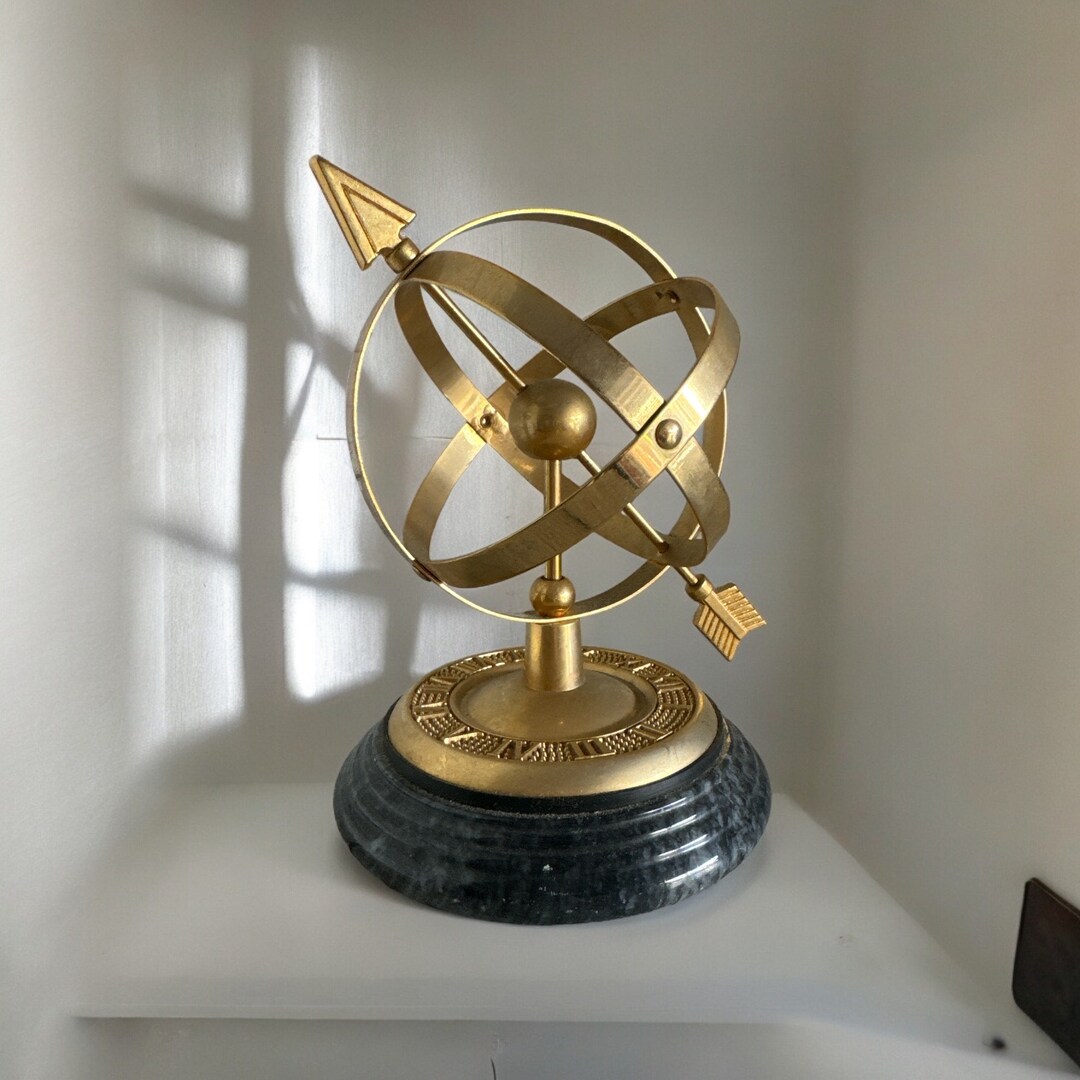 Vintage Brass Armillary Sphere on Marble Base, Brass Sundial Decor ...
