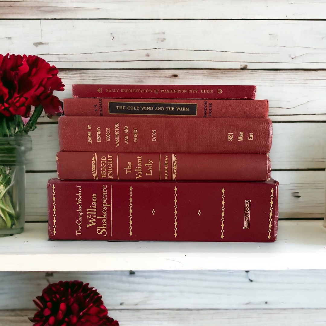 Vintage Brick Red Books, Rustic Burgundy Red Interior Decorator Book ...