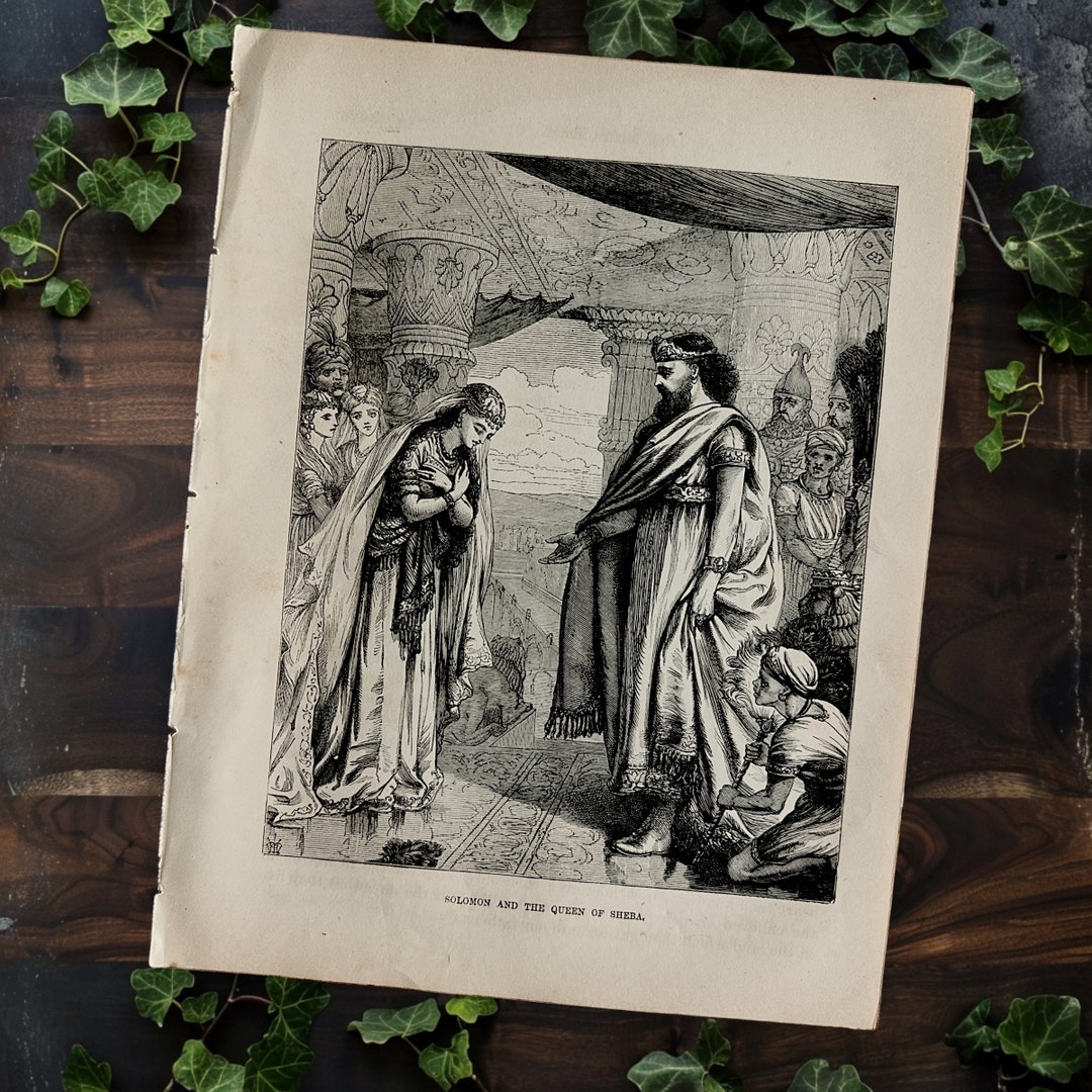 Antique 1877 Bible Engraving of Solomon and Queen of Sheba, Original ...