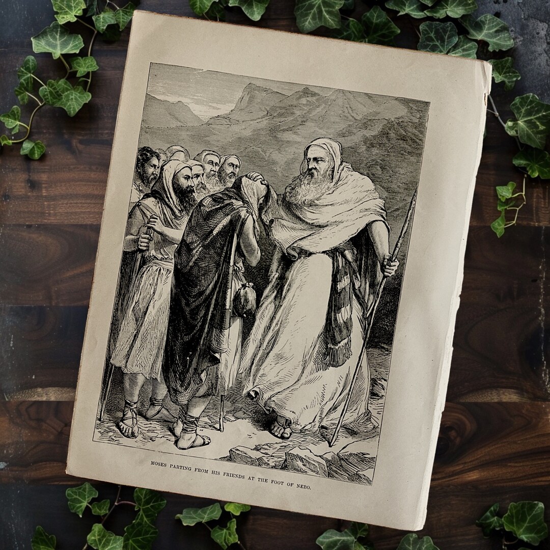 Antique 1877 Bible Engraving of Moses Parting From Friends at Nebo ...