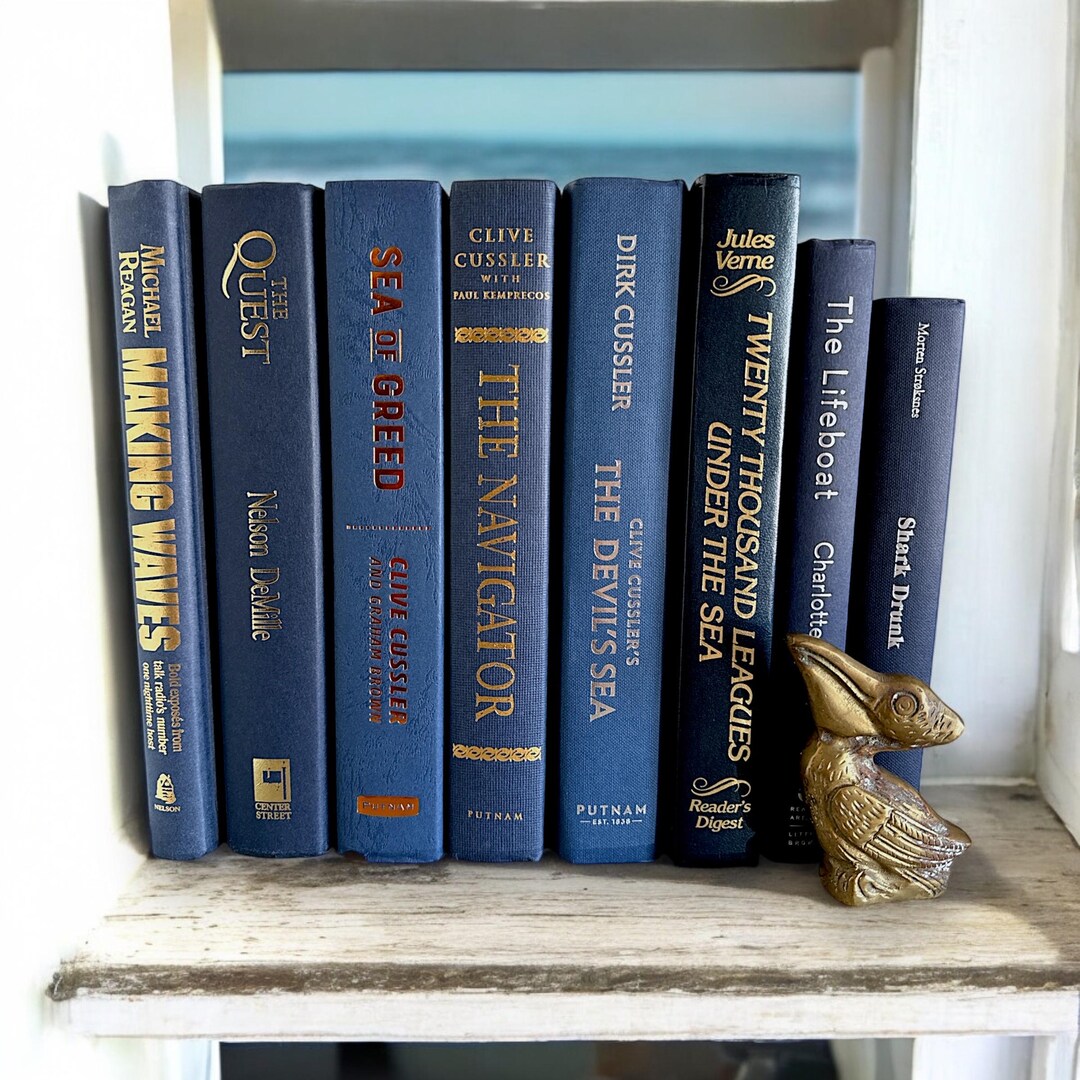 Nautical Blue Books, Beach House Books, Coastal Home Decor, Ocean Sea ...