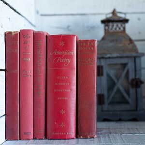 Vintage Red Books, Red Interior Decorations, Shabby Antique Red Book ...