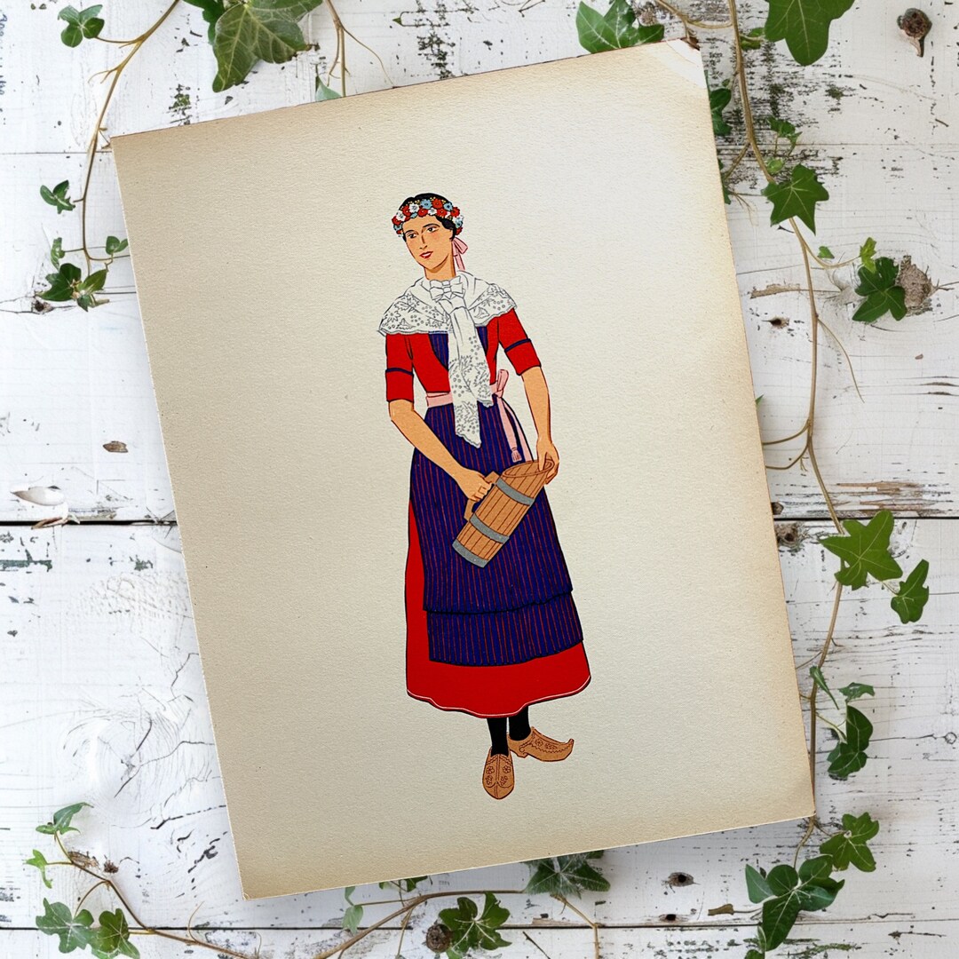Vintage 1939 French Basque Woman in Dress Original Art Print Plate ...