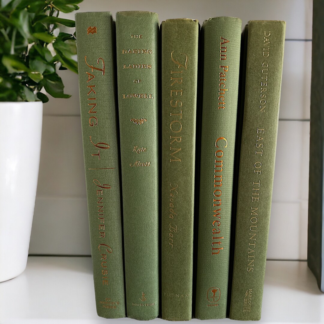 Dark Olive or Moss Green Books Set, Collection of 5 REAL Interior ...