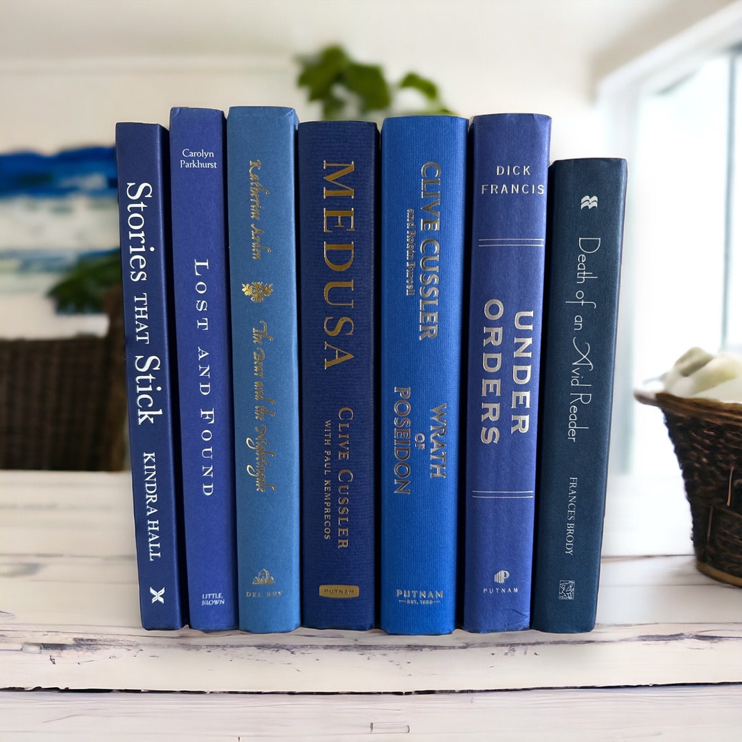 Blue Books Set, Modern Blue Book Decor, Blue Home Staging Books, Blue ...