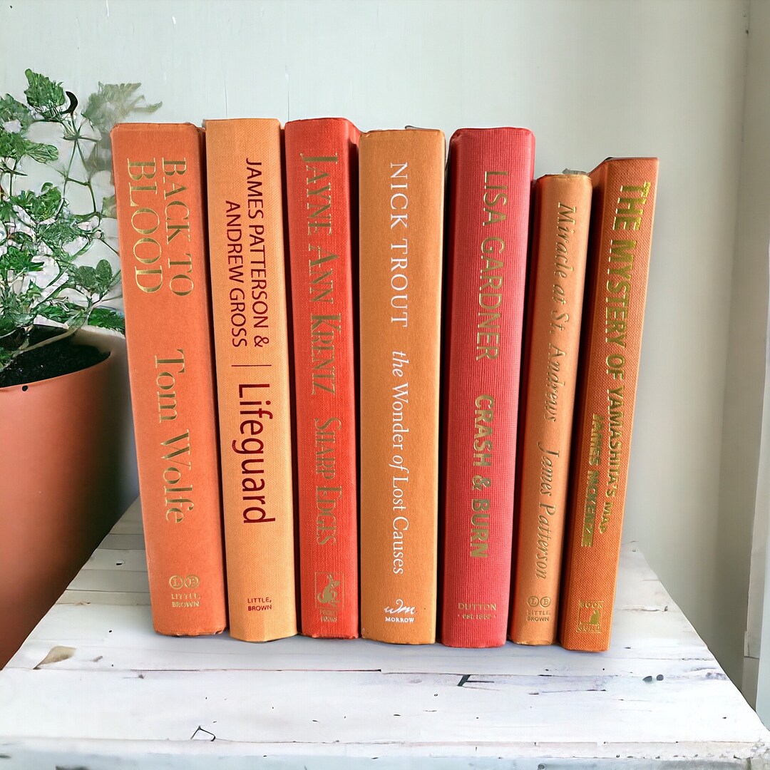 Shades of Orange Books, Orange Bookshelf Decorations, Orange Ombre ...