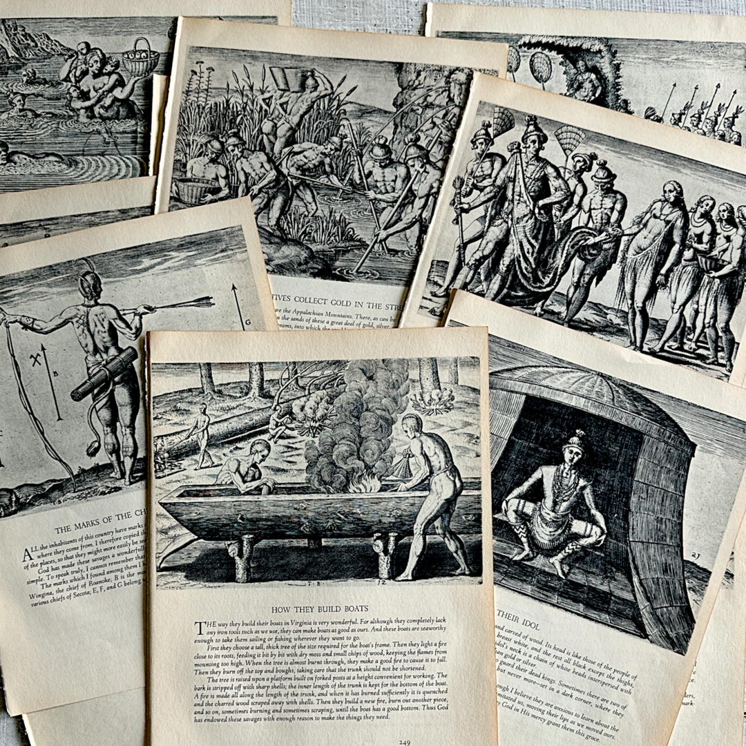 Vintage 1946 Native American Indian Engraving Art, Original Native ...