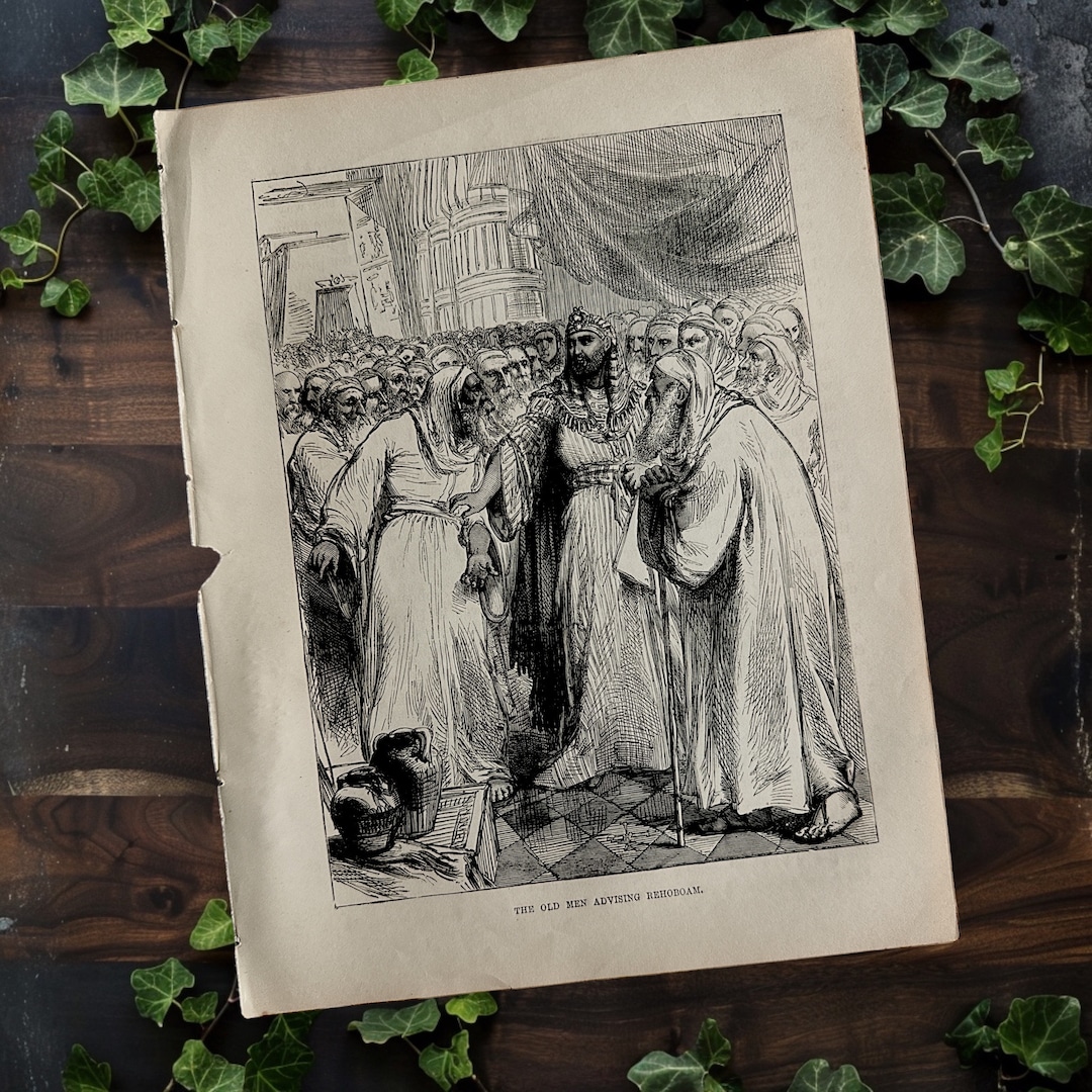 Antique 1877 Bible Engraving of the Old Men Advising Rehoboam, Original ...