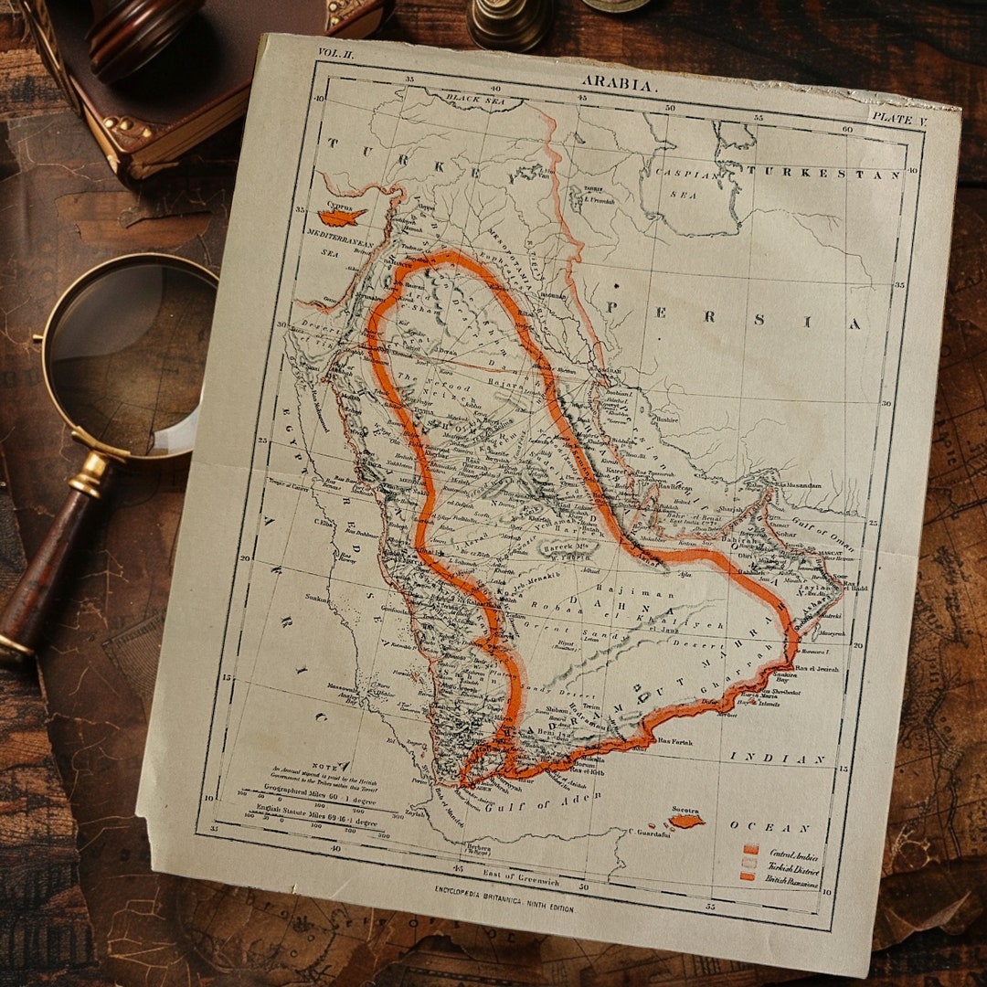 Antique 1891 Arabia Map Book Plate Art Illustration, Antique Arabian ...