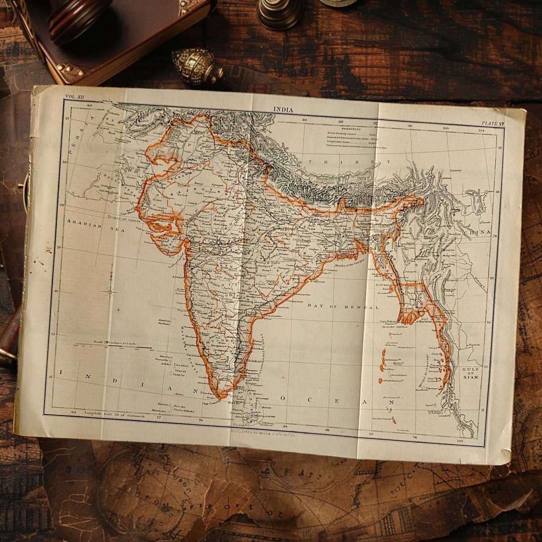 Antique 1891 Original India Map Book Plate Art, Antique India Map ...