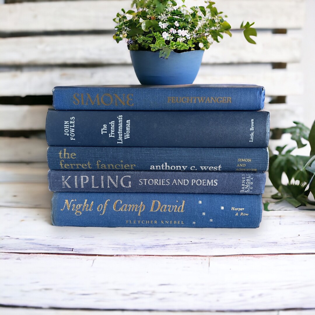 Vintage Dark Blue Books, Navy Blue Shabby Interior Decorator Book ...