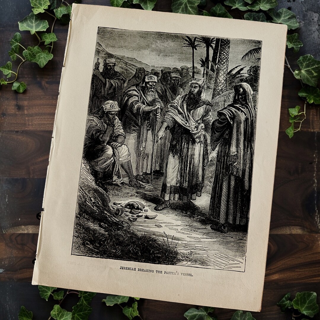 Antique 1877 Bible Engraving of Jeremiah Breaking the Potter’s Vessel ...