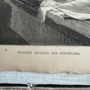 Antique 1877 Bible Engraving Art of Timothy Reading the Scriptures ...
