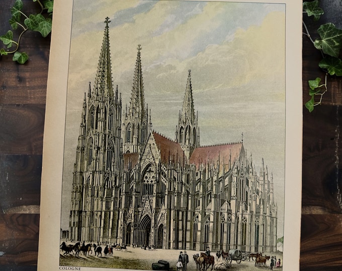 Vintage 1935 Original Cologne Cathedral Art, Gothic Medieval Cathedral ...