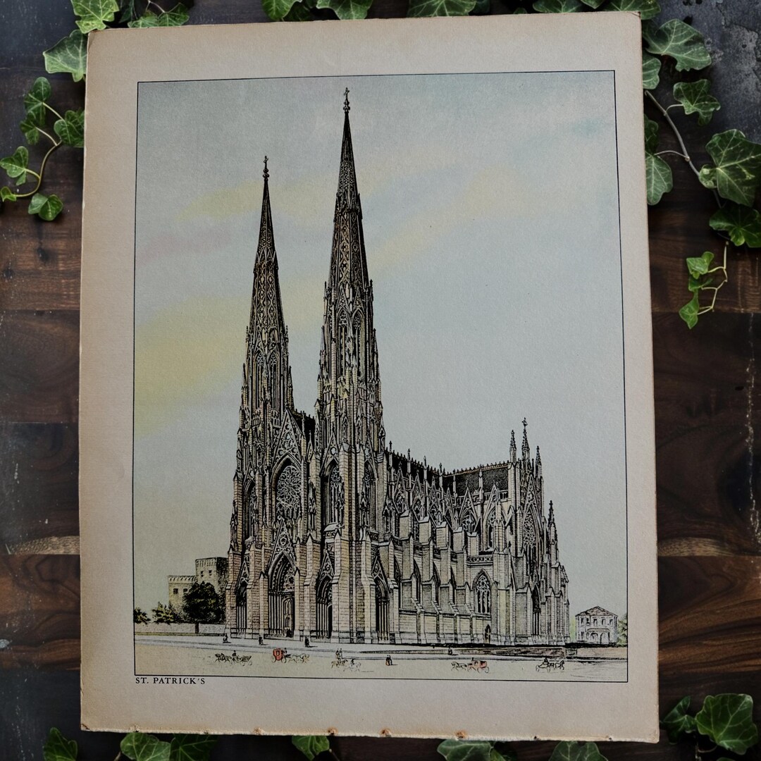 Vintage 1935 Original St. Patrick’s Cathedral Art, Gothic Medieval ...