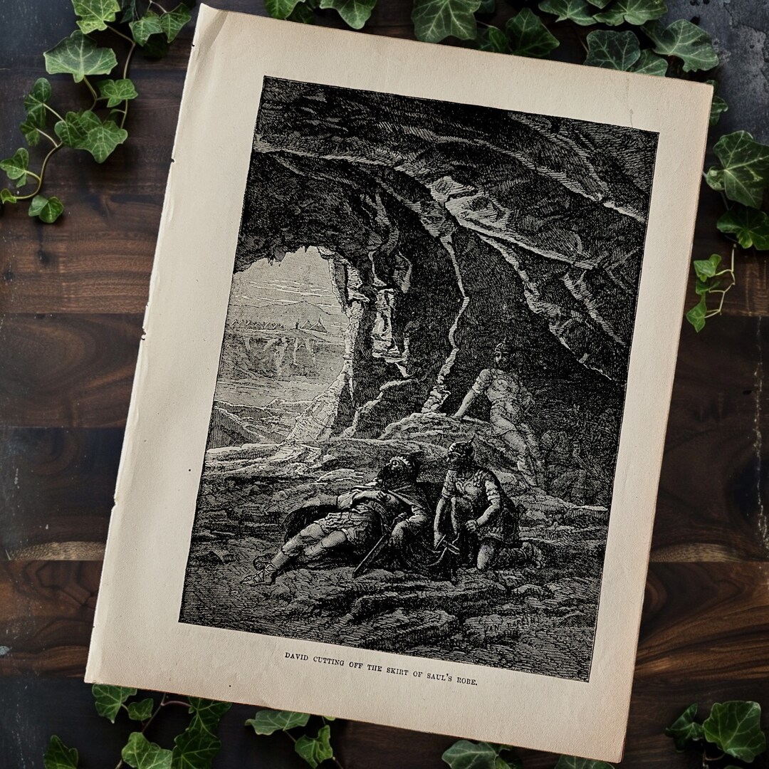Antique Bible Engraving: David Cutting Saul's Robe, 1877 Biblical Art ...